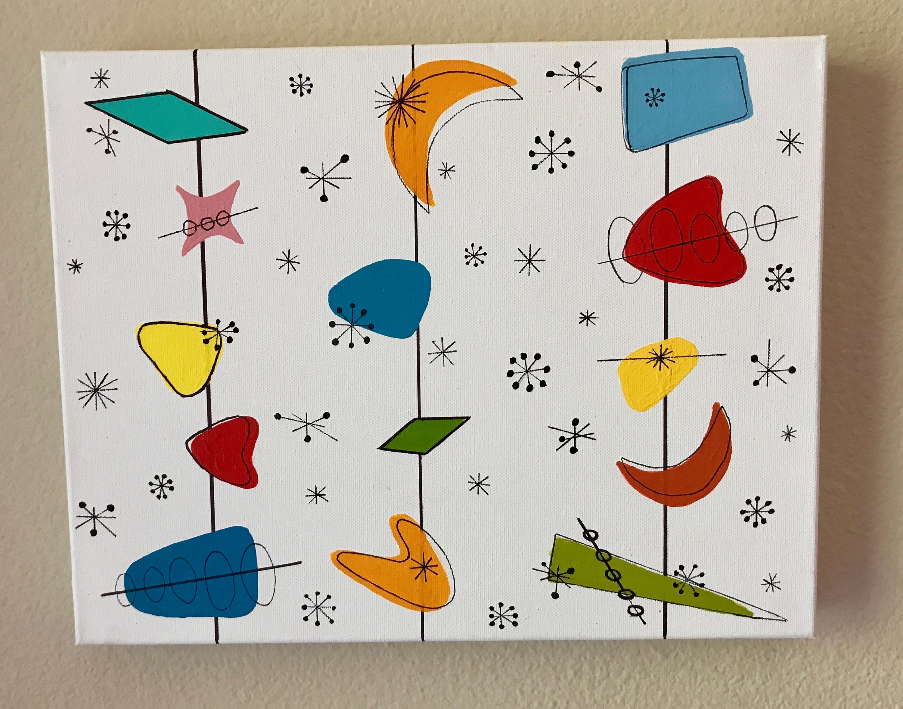 Mid Century Modern Atomic Starburst Geometric Wall Art 1950s Painting ...