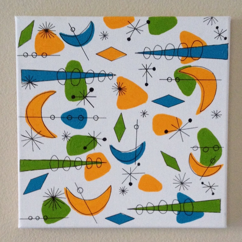 Mid Century Modern Atomic Starburst Geometric Wall Art 1950s Painting ...