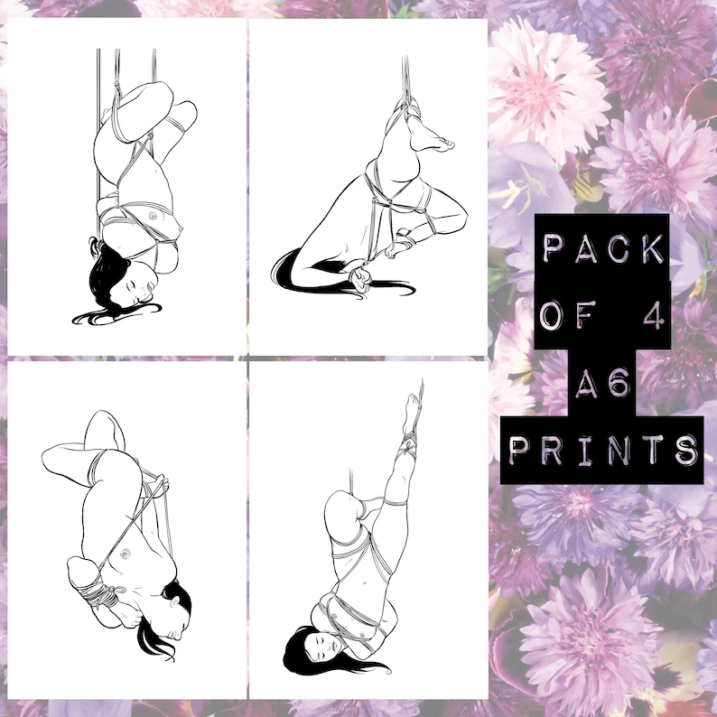 Shibari Study Set / Four A6 Illustration Prints | Etsy