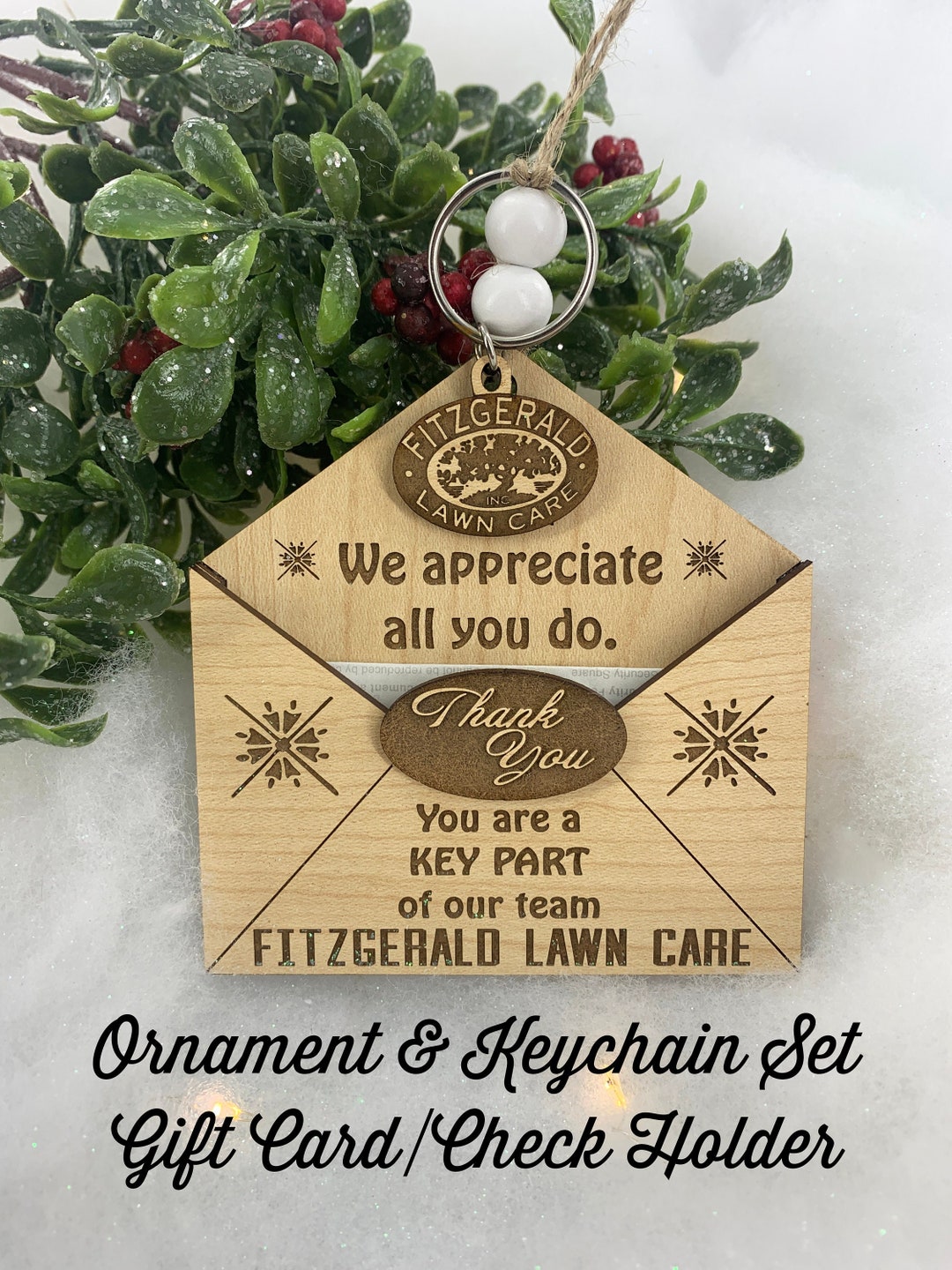 Employee Ornament & Keychain Gift Set Envelope Gift Card Holder Add ...