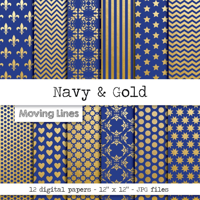 Digital Paper Pack Navy Blue and Gold Wallpaper Festive Gold - Etsy