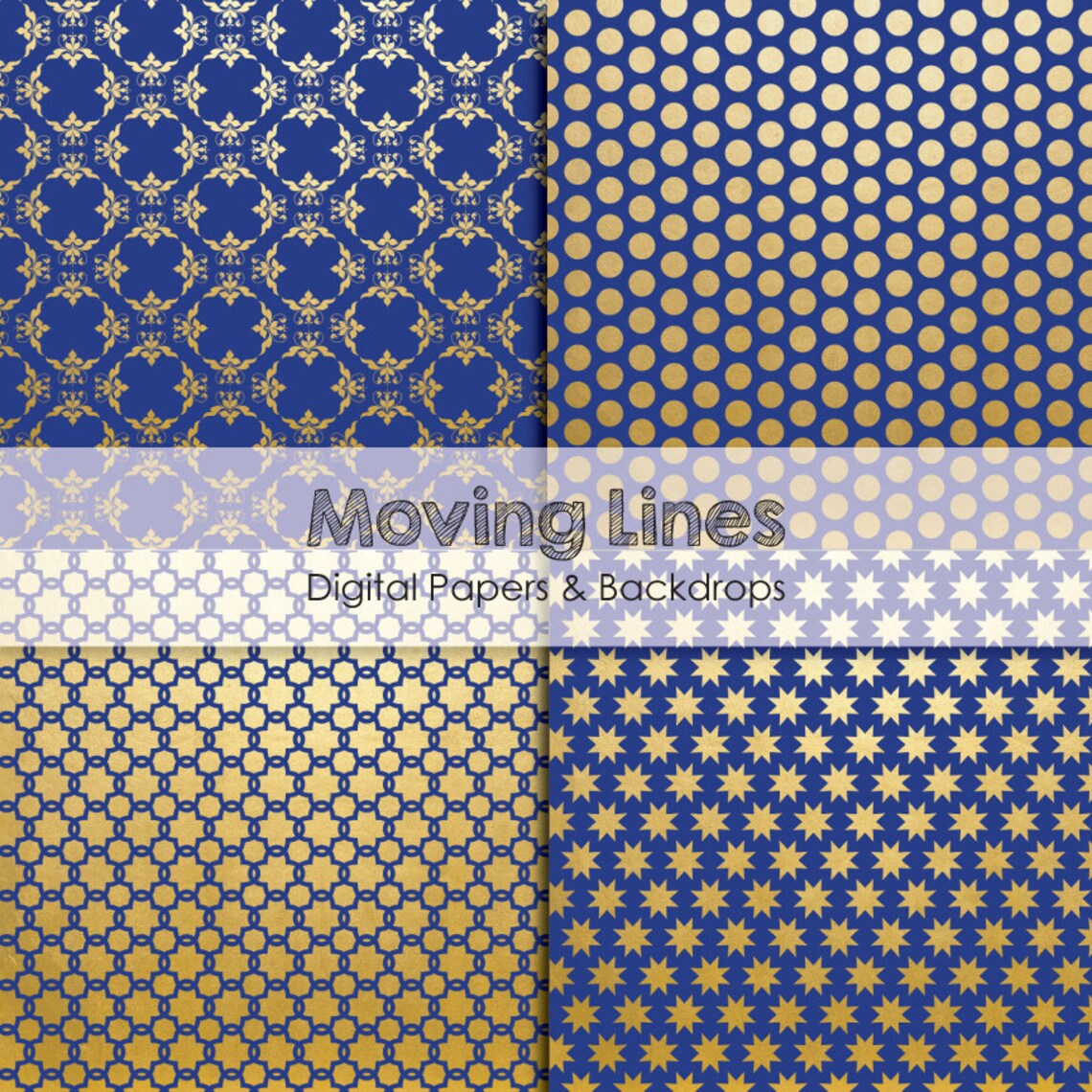 Digital Paper Pack Navy Blue and Gold Wallpaper Festive Gold - Etsy