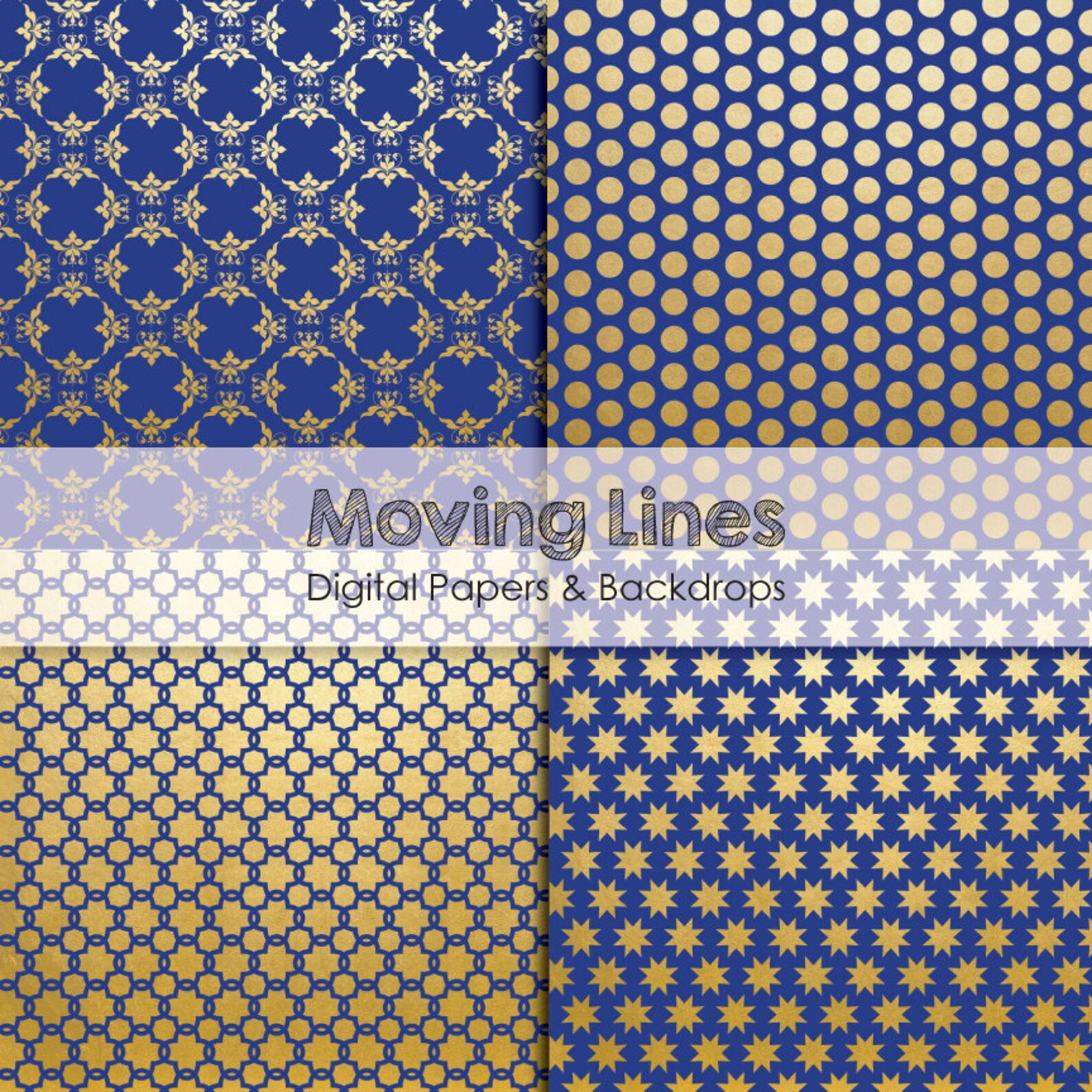 Digital Paper Pack Navy Blue and Gold Wallpaper Festive Gold - Etsy