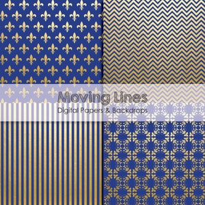 Digital Paper Pack Navy Blue and Gold Wallpaper Festive Gold - Etsy