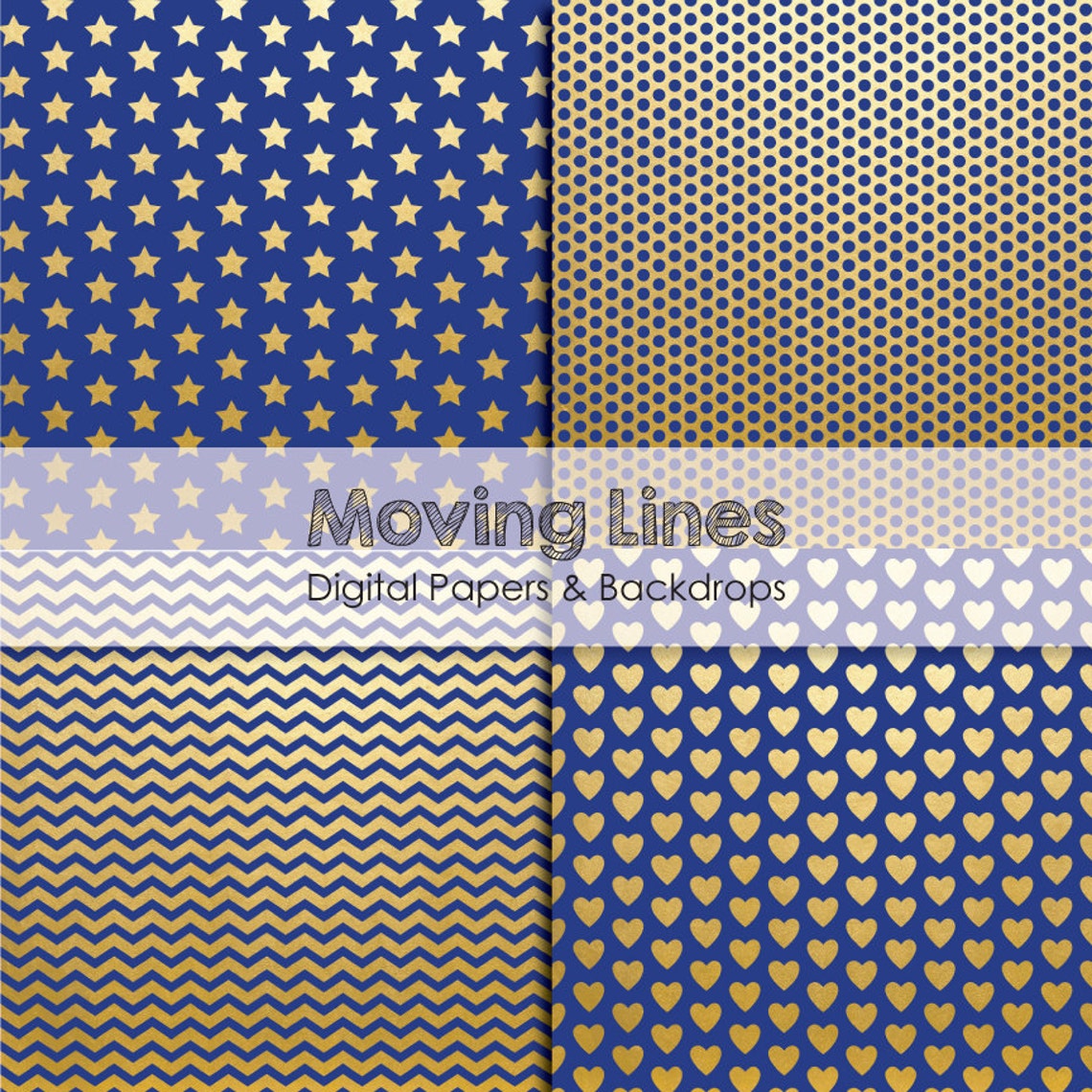 Digital Paper Pack Navy Blue and Gold Wallpaper Festive Gold - Etsy