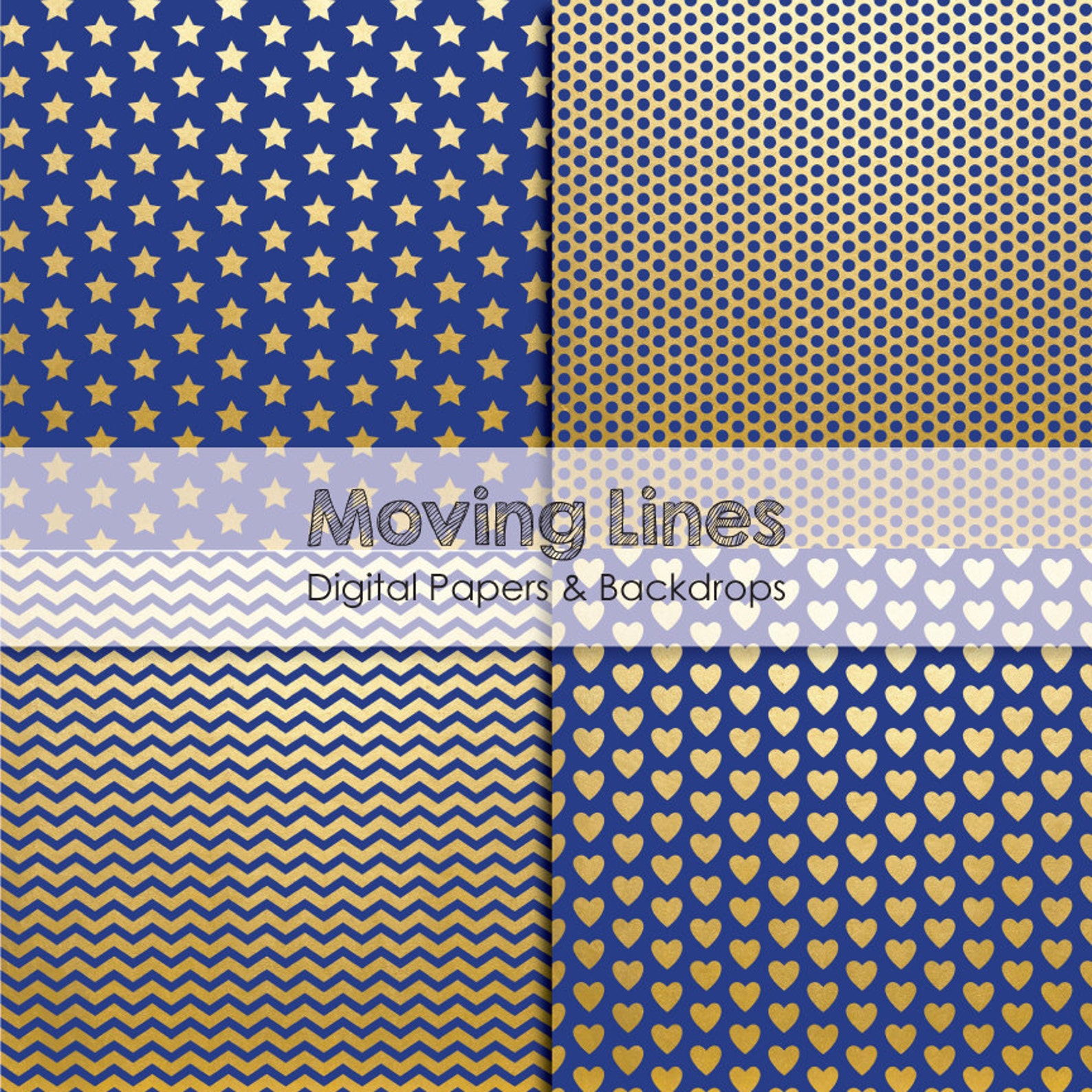 Digital Paper Pack Navy Blue and Gold Wallpaper Festive Gold - Etsy