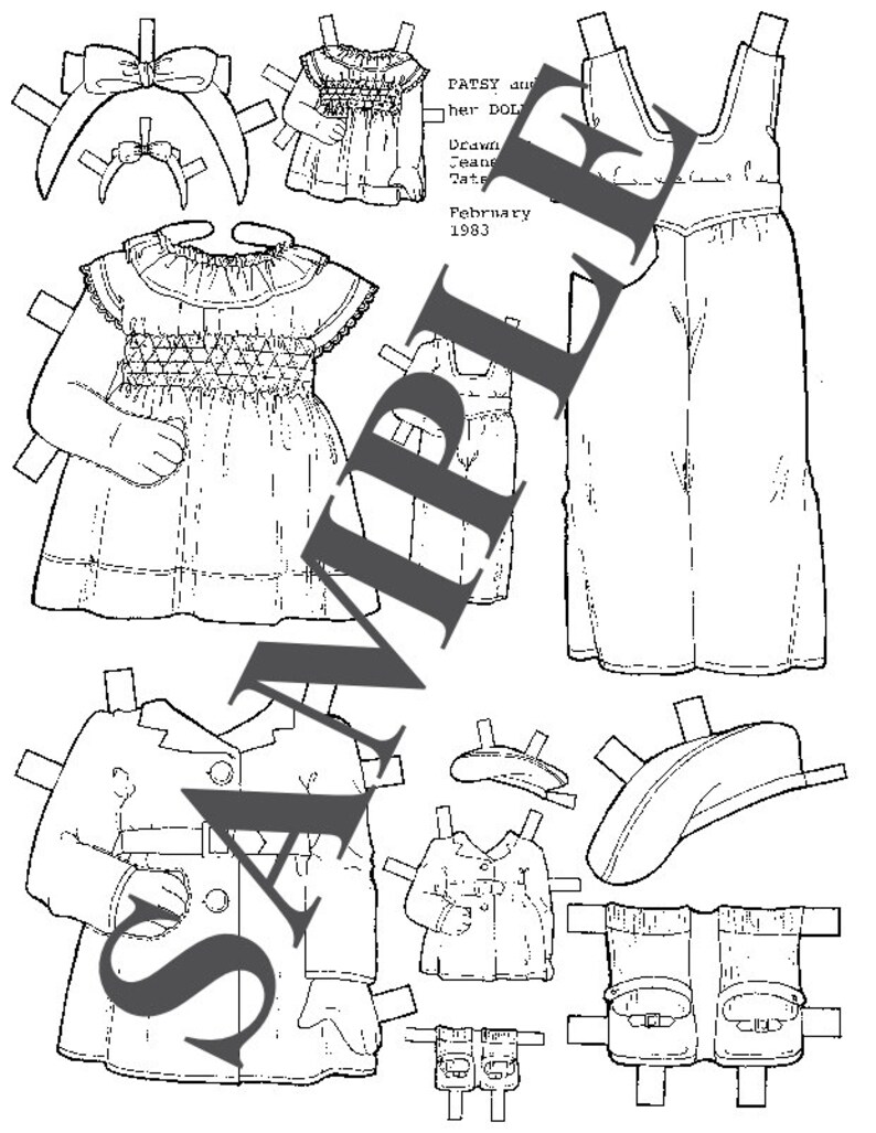 Paper Doll _ Vintage Patsy + Her Doll SET_B & W Coloring Book Style ...