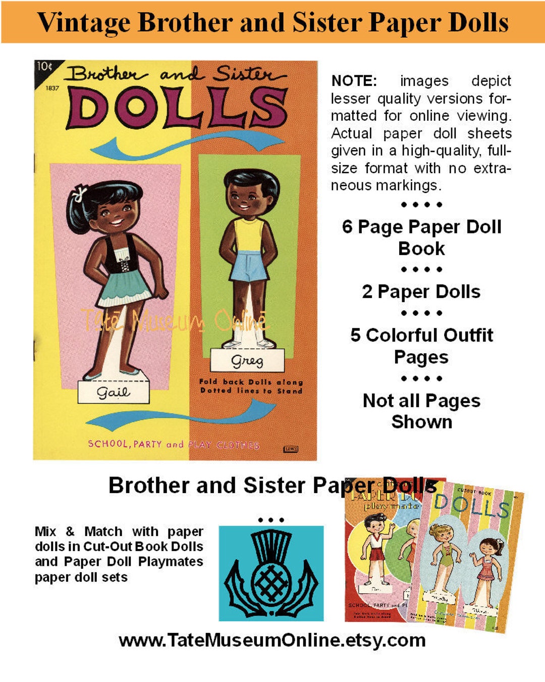 Vintage Paper Dolls_brother & Sister_black Americana African American ...