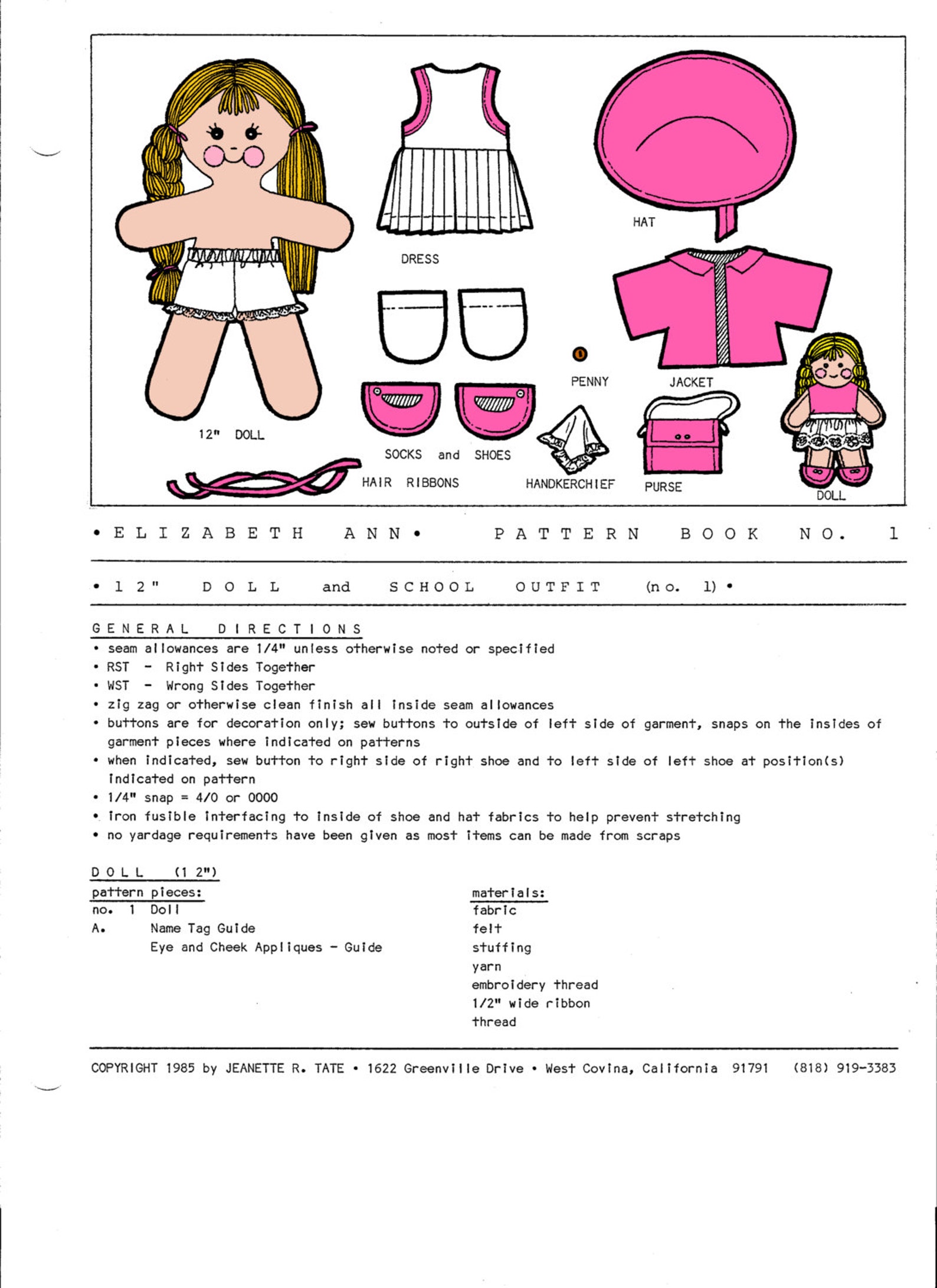 Doll Pattern _ Vintage 12 in Cloth Doll + Outfit Pattern _ EASY to Make ...