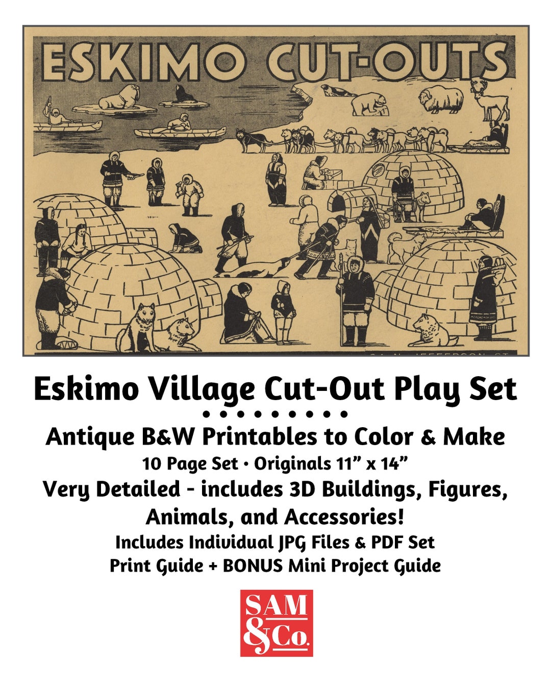 Vintage Paper Toys_eskimo Village Cut Out Set_easy to Make & Color ...