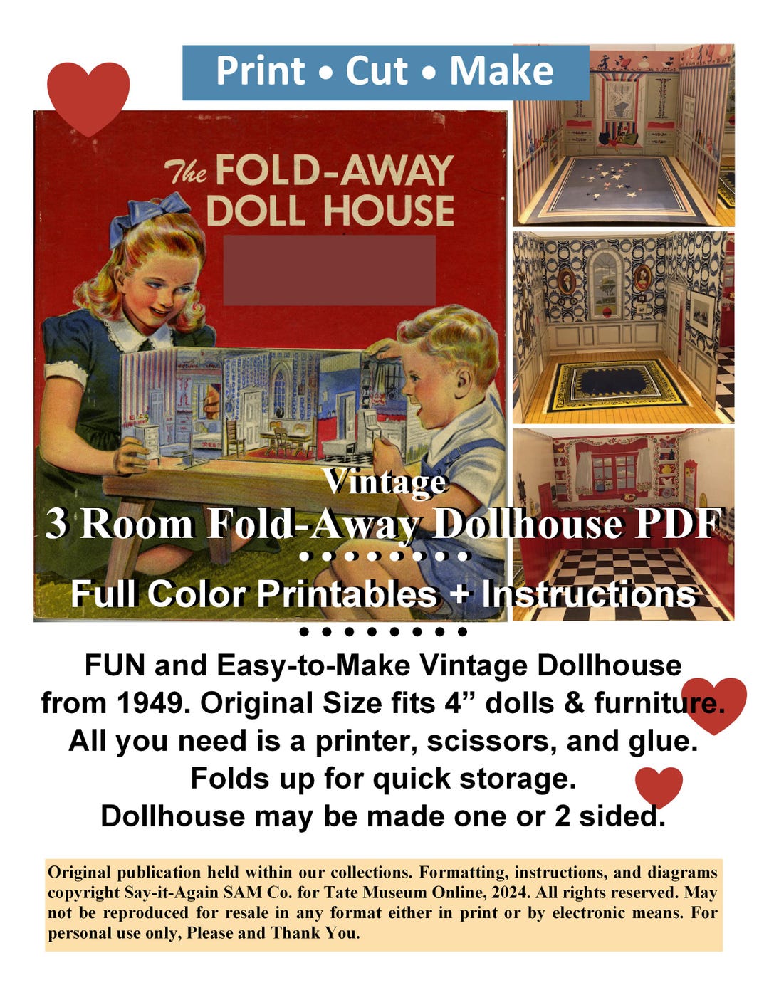 3 Room Fold-away Dollhouse _ Vintage Doll House Printable PDF or Use as ...