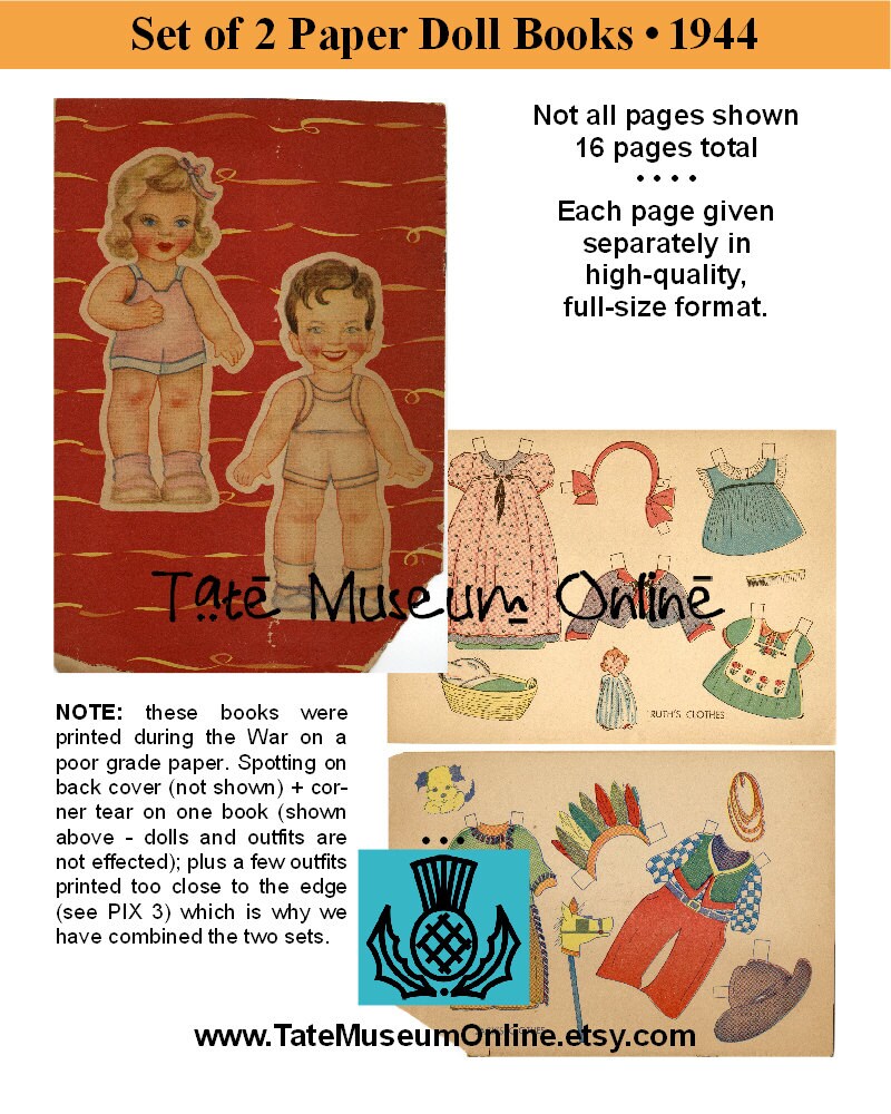 Paper Doll _ Vintage Paper Dolls _ 2 Books - 16 Pages _ PDF _ Digital ...