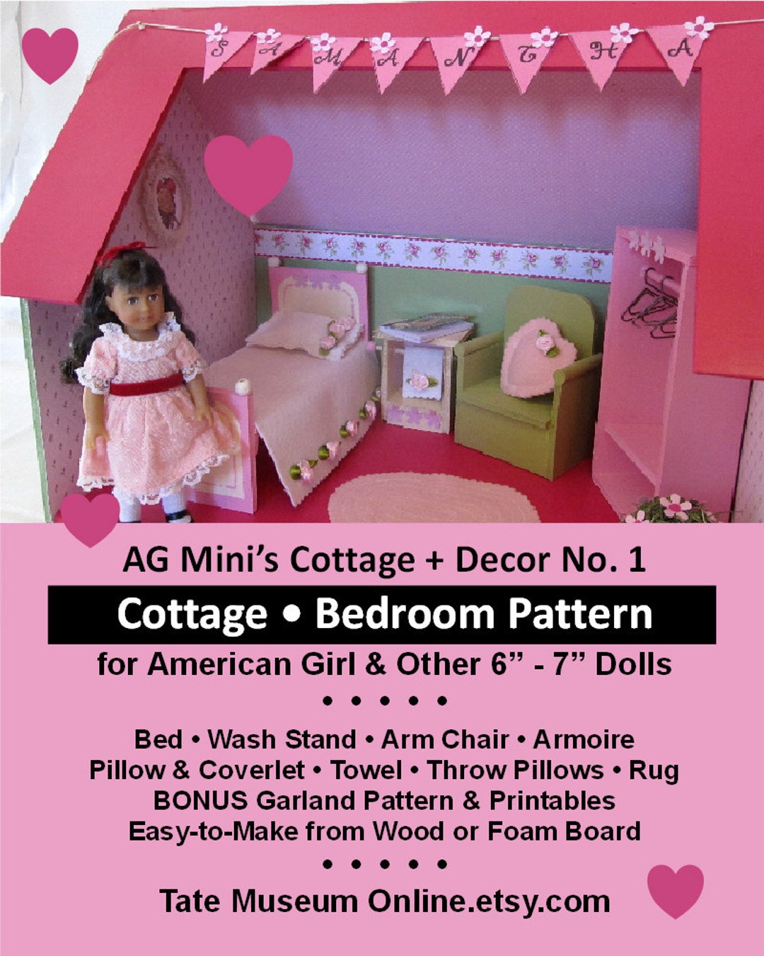 Mini Doll House Pattern _ Cottage Room + FURNITURE & Décor No. 1 _ Wood ...