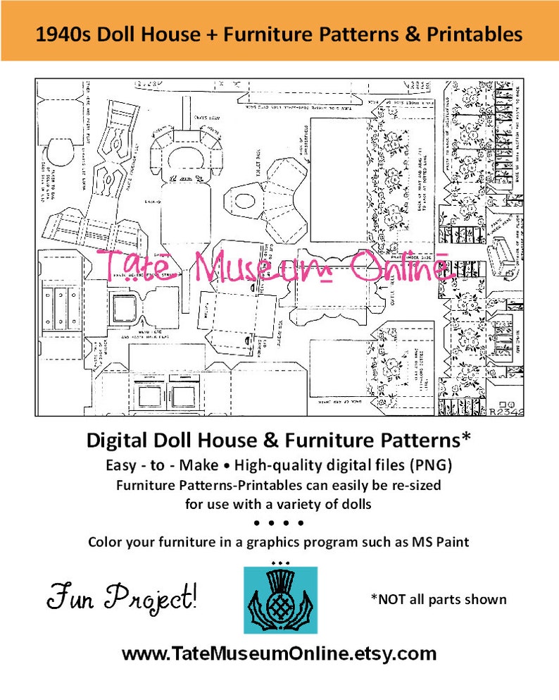 Vintage Doll House + Furniture Patterns & Printables _ Paper Craft ...