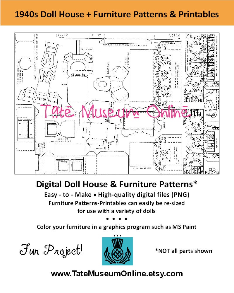 Vintage Doll House Furniture Patterns & Printables _ Paper | Etsy