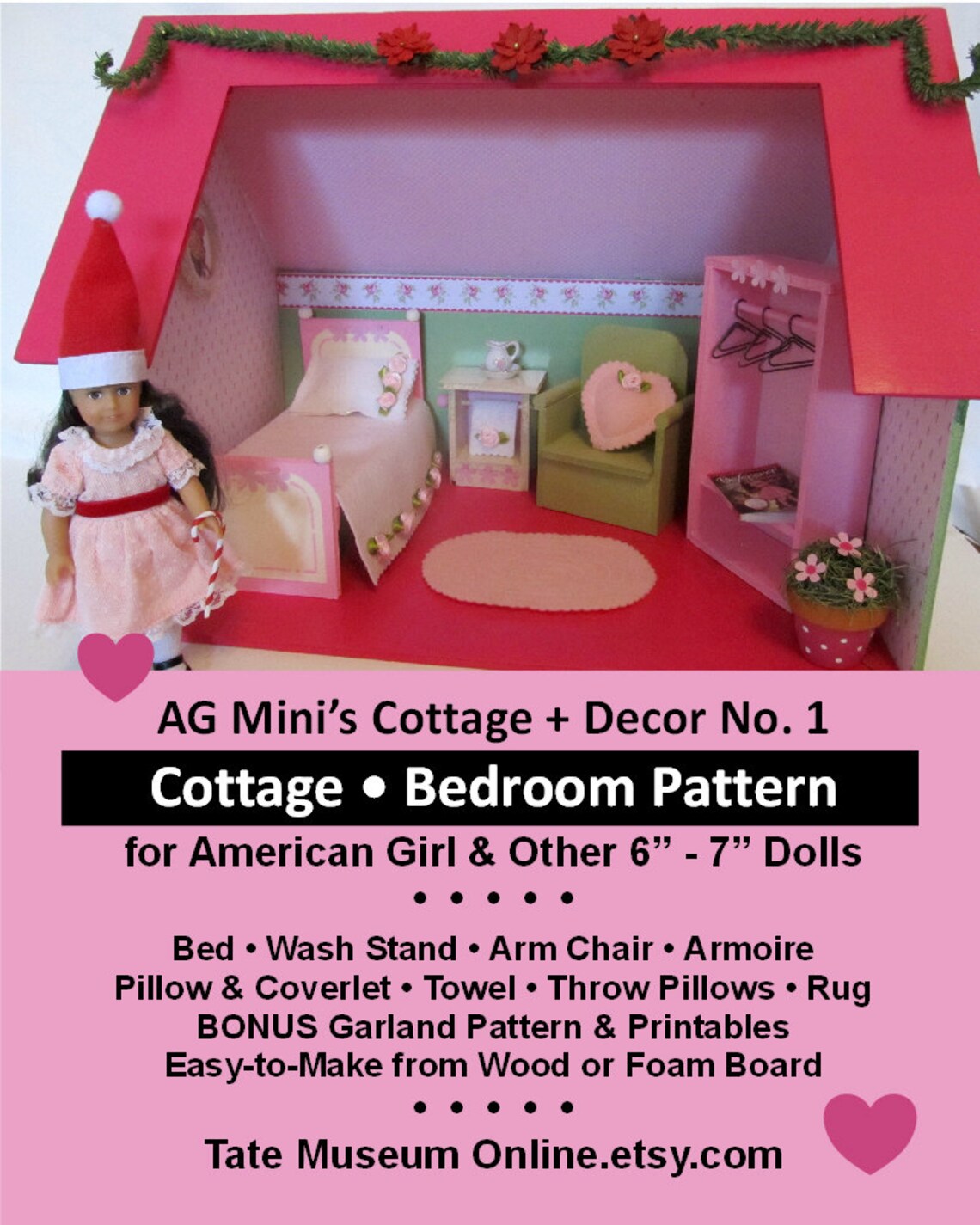 Mini Doll House Pattern _ Cottage Room + FURNITURE & Décor No. 1 _ Wood ...