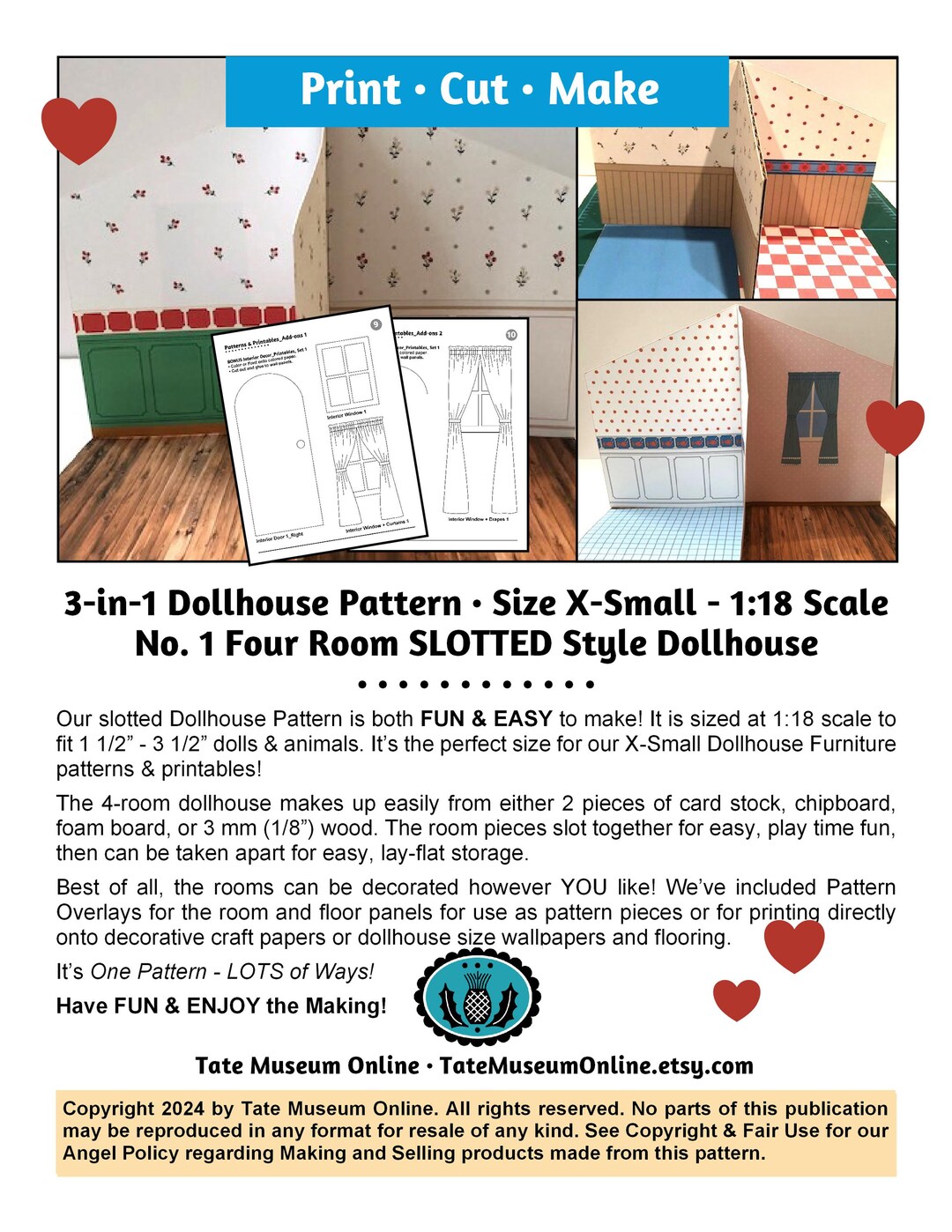 Dollhouse Pattern & Printable Overlays * 3-in-1 Series No. 1_4 Room ...