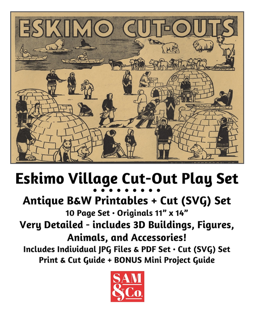 Vintage Paper Toys_eskimo Village Print + Cut - SVG Set_easy to Make ...