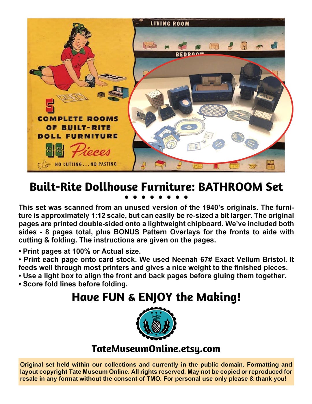 Doll Furniture Pattern - Cut-outs _ Vintage Built Rite BATHROOM Set ...