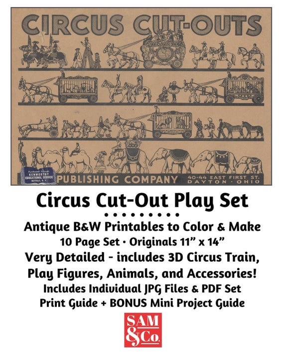 Vintage Paper Toys_circus Cut Out Set_easy to Make & Color | Etsy