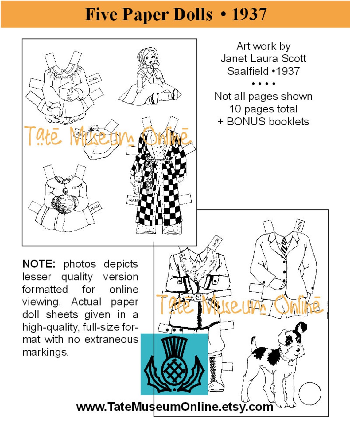 Vintage Paper Dolls_five Paper Dolls + 8 B& W Coloring Book Style ...