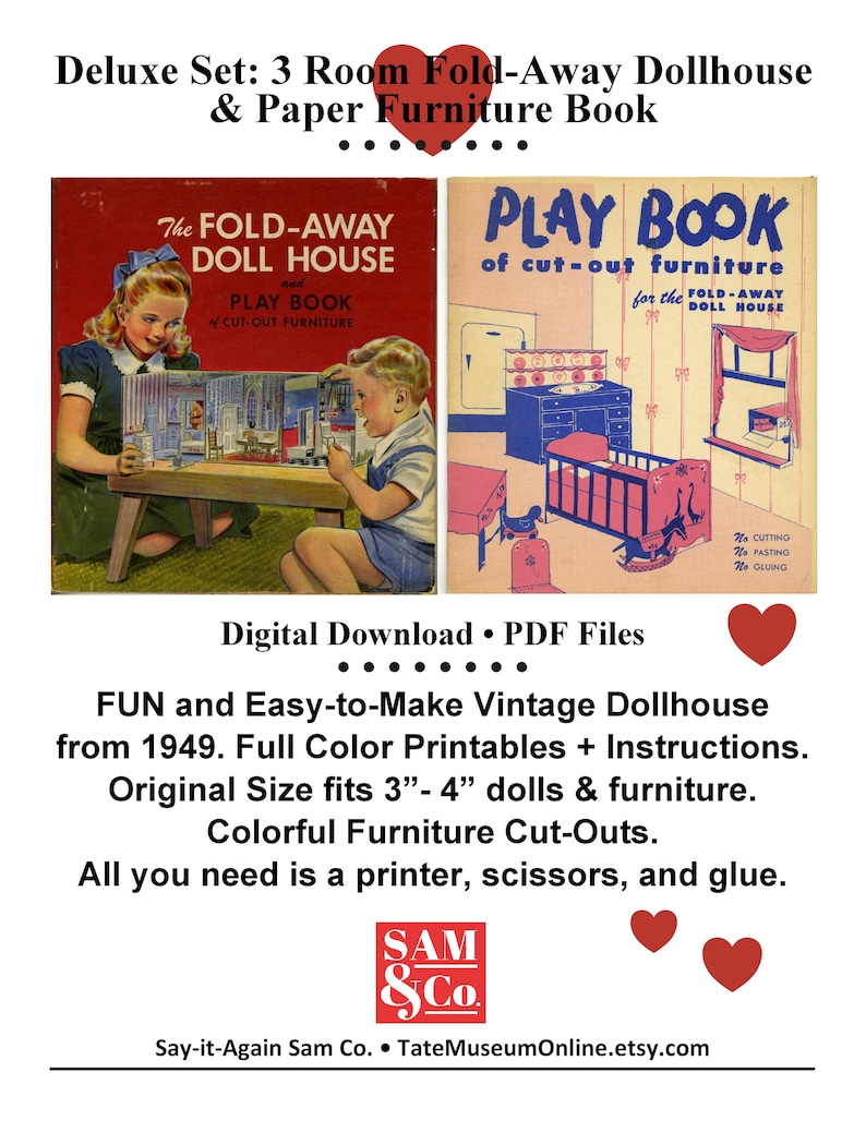 3 Room Fold-away Dollhouse W/ FURNITURE Set _ Vintage Doll House ...
