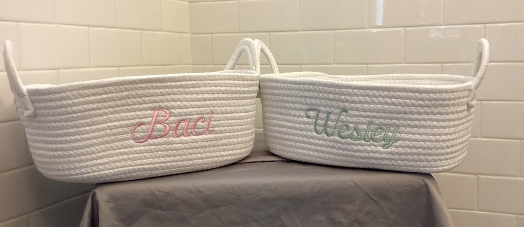 Personalized, Embroidered, Braided, Rope Basket, Name, Baby Gift Basket ...
