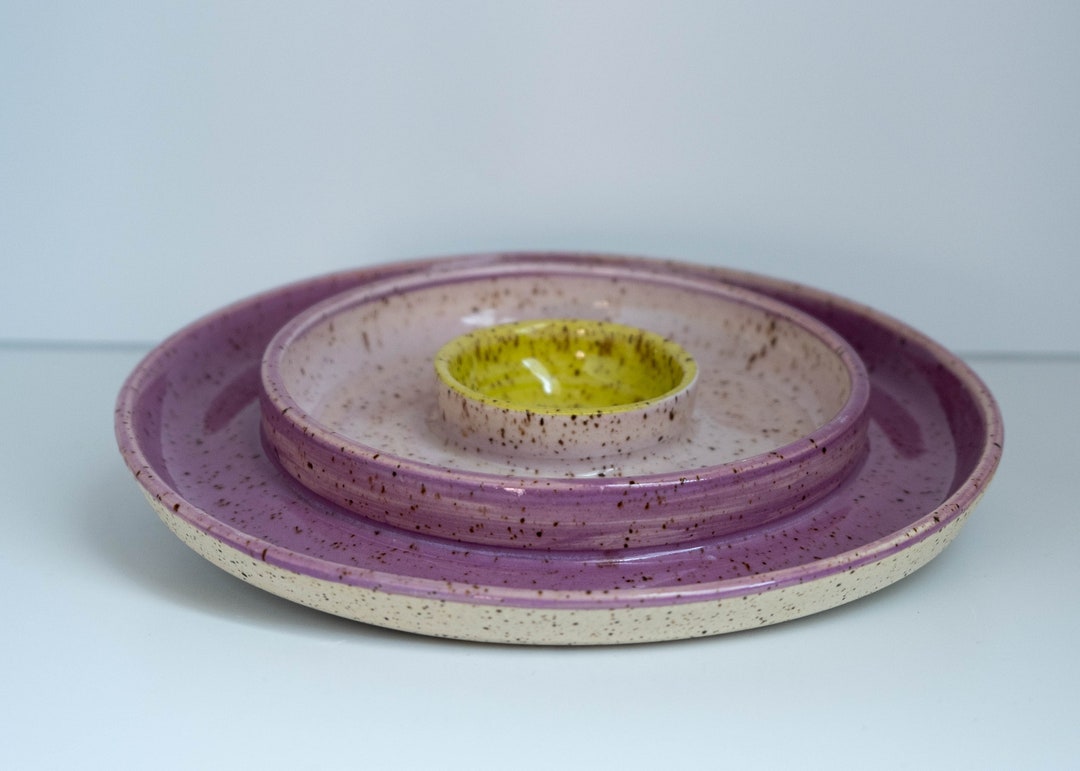 Unique Tiered Sushi Plate With Soy Sauce Ramekin | Pink, Purple, Green ...