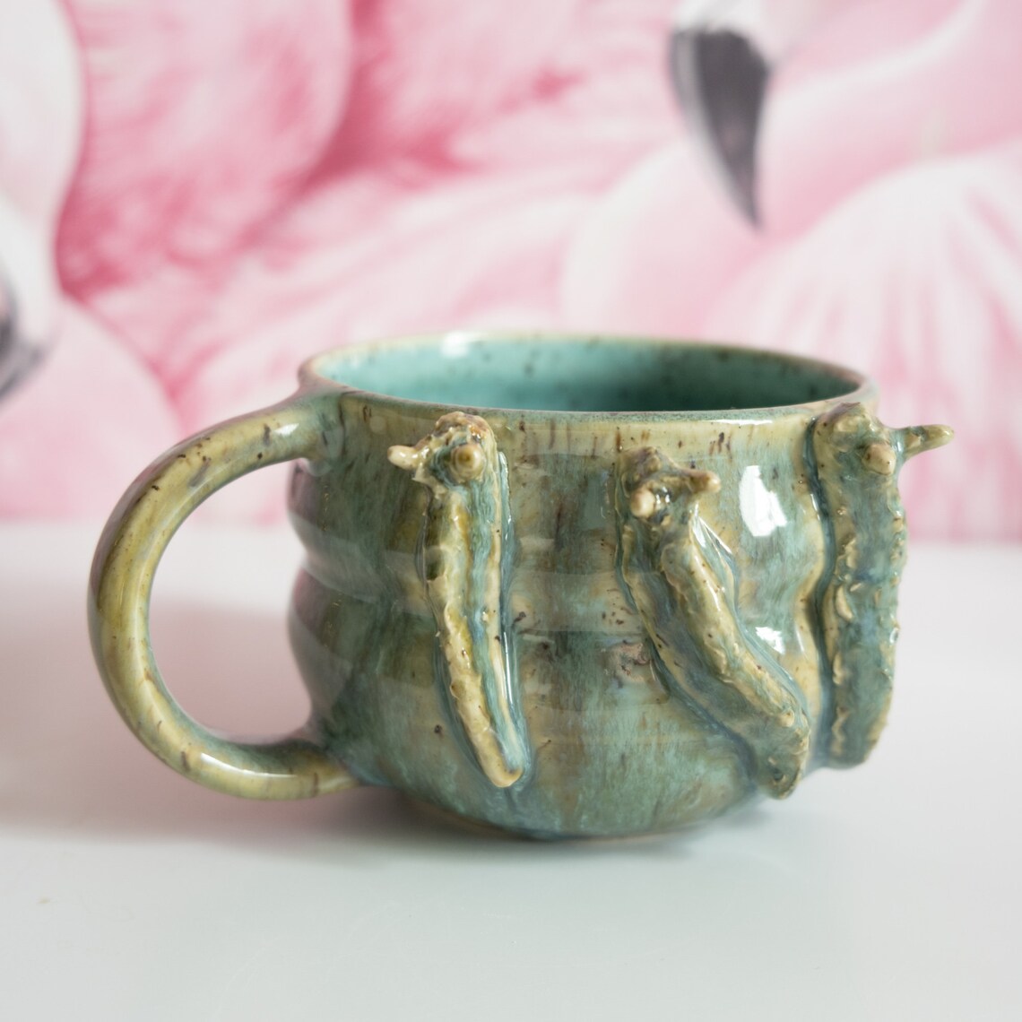 Sculpted Slug Bubble Mug Carved Creature Pottery Playful Shape Mossy ...