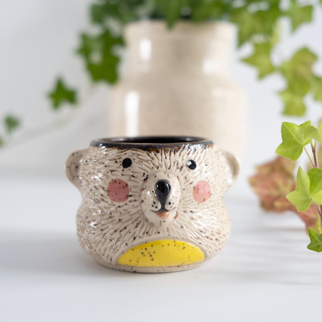 Faux Fur Carved Bear Pot With Tiny Ears & Playful Snoot Whimsical ...