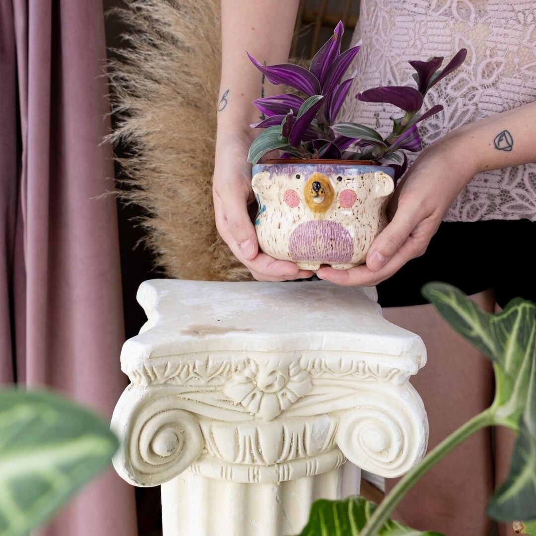 Medium Handmade Ceramic Bear Planter With Colorful Artsy Design Cute ...