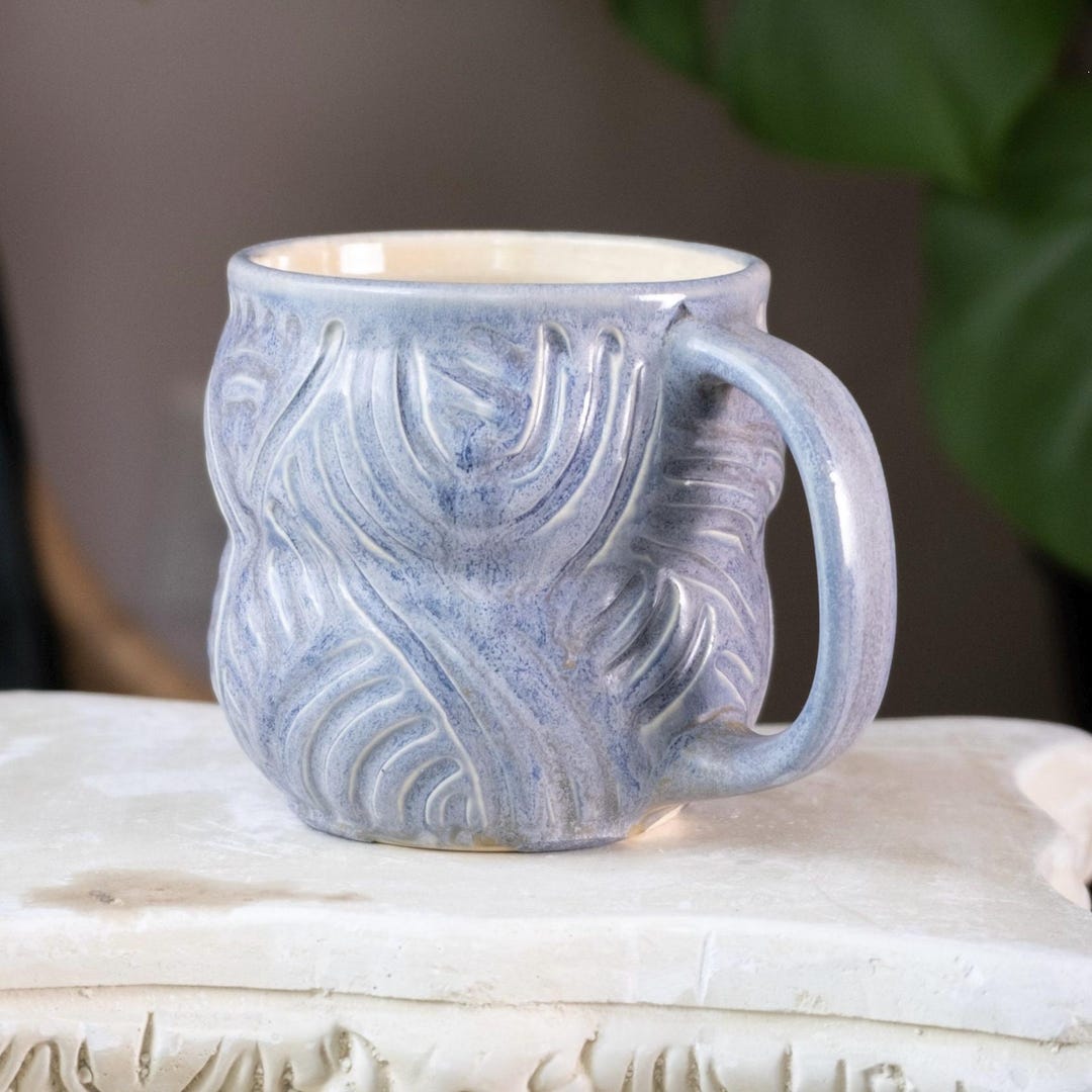 Periwinkle Purple Blue Carved Coffee & Tea Mug With Abstract Organic ...