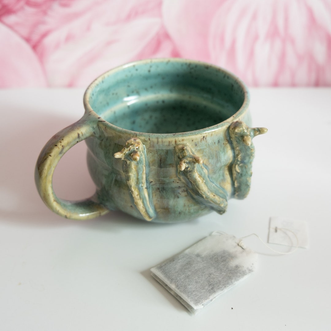 Sculpted Slug Bubble Mug Carved Creature Pottery Playful Shape Mossy ...