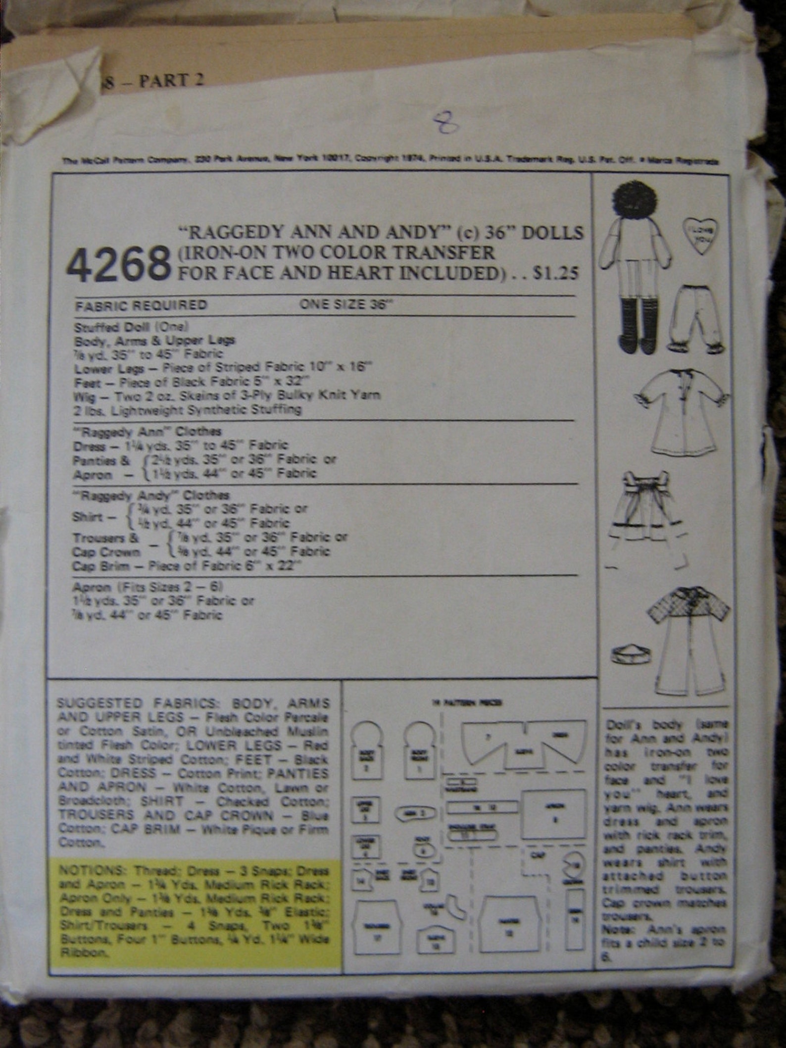 Life Size 36 Raggedy Ann and Andy Doll's Vintage Mccall's Sewing ...