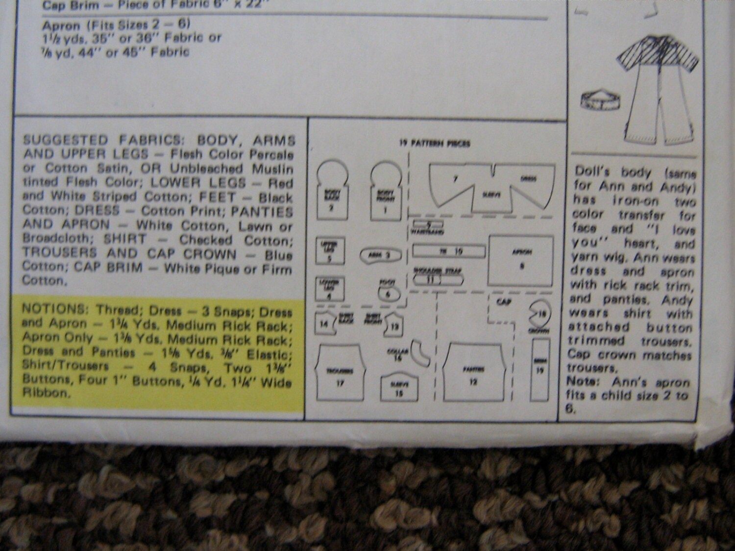 Life Size 36 Raggedy Ann and Andy Doll's Vintage Mccall's Sewing ...
