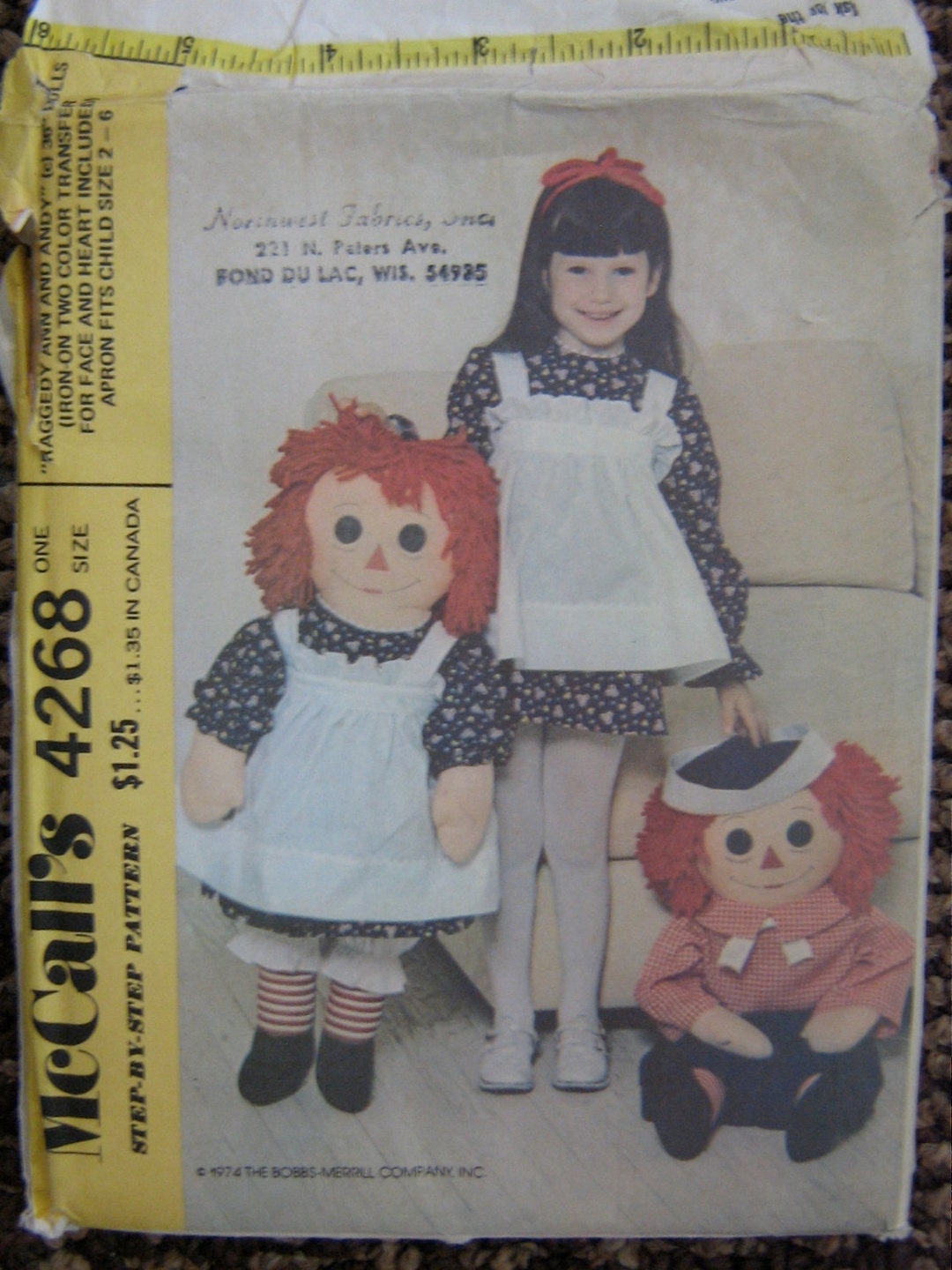 Life Size 36" Raggedy Ann and Andy Doll's Vintage Mccall's Sewing ...