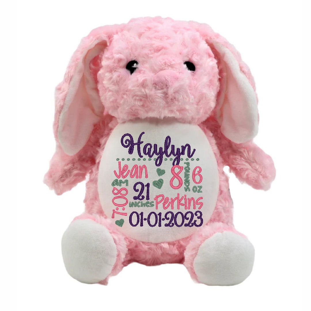 Personalized Bunny, Personalized Stuffed Animal, Birth Announcement ...