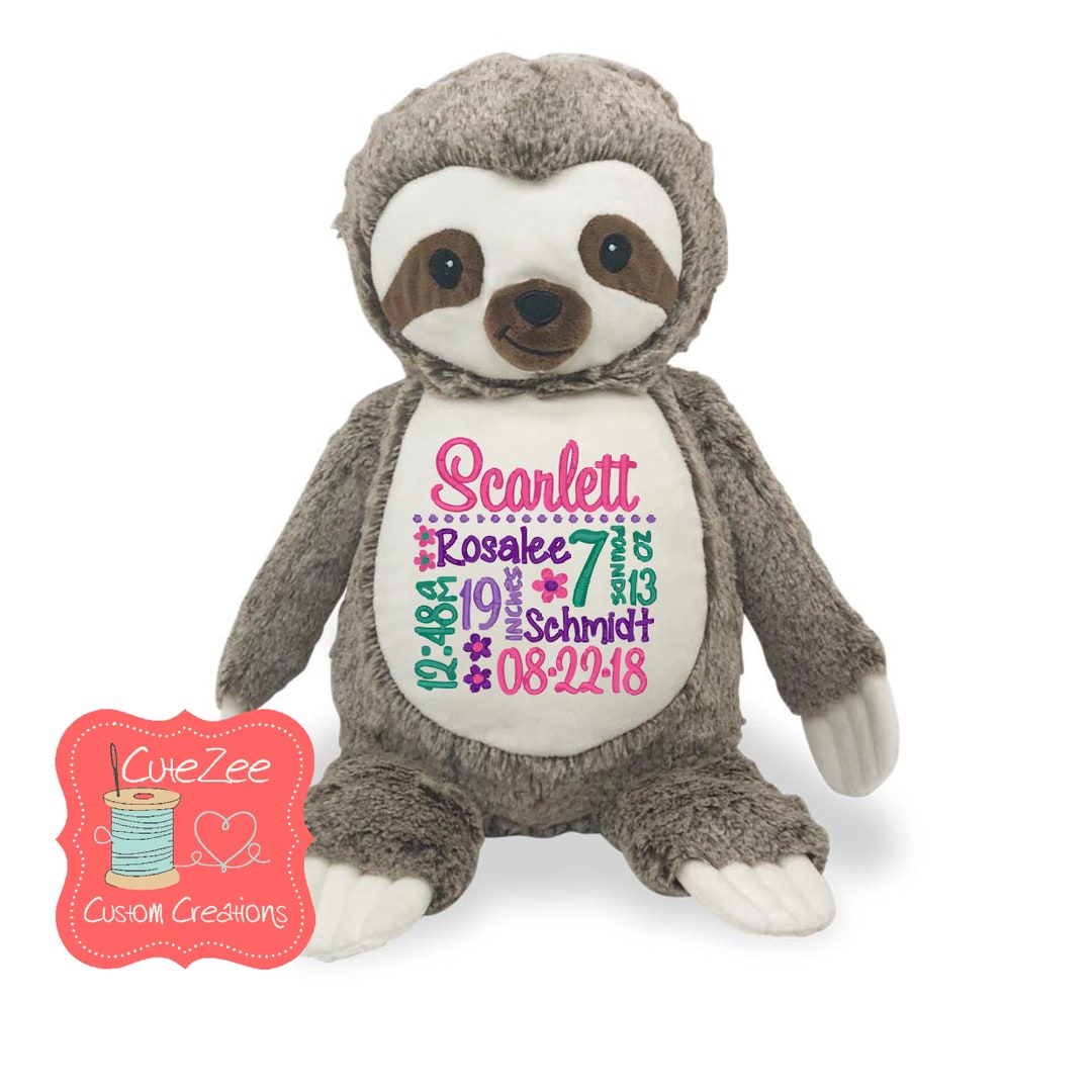 Personalized SLOTH Stuffed Animal, Personalized Baby Gift , Birth ...