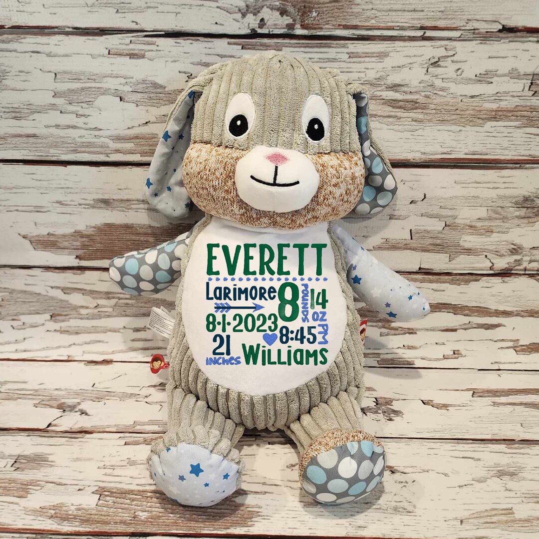 Personalized Sensory Patchwork Bunny, Stuffed Animal, Birth ...