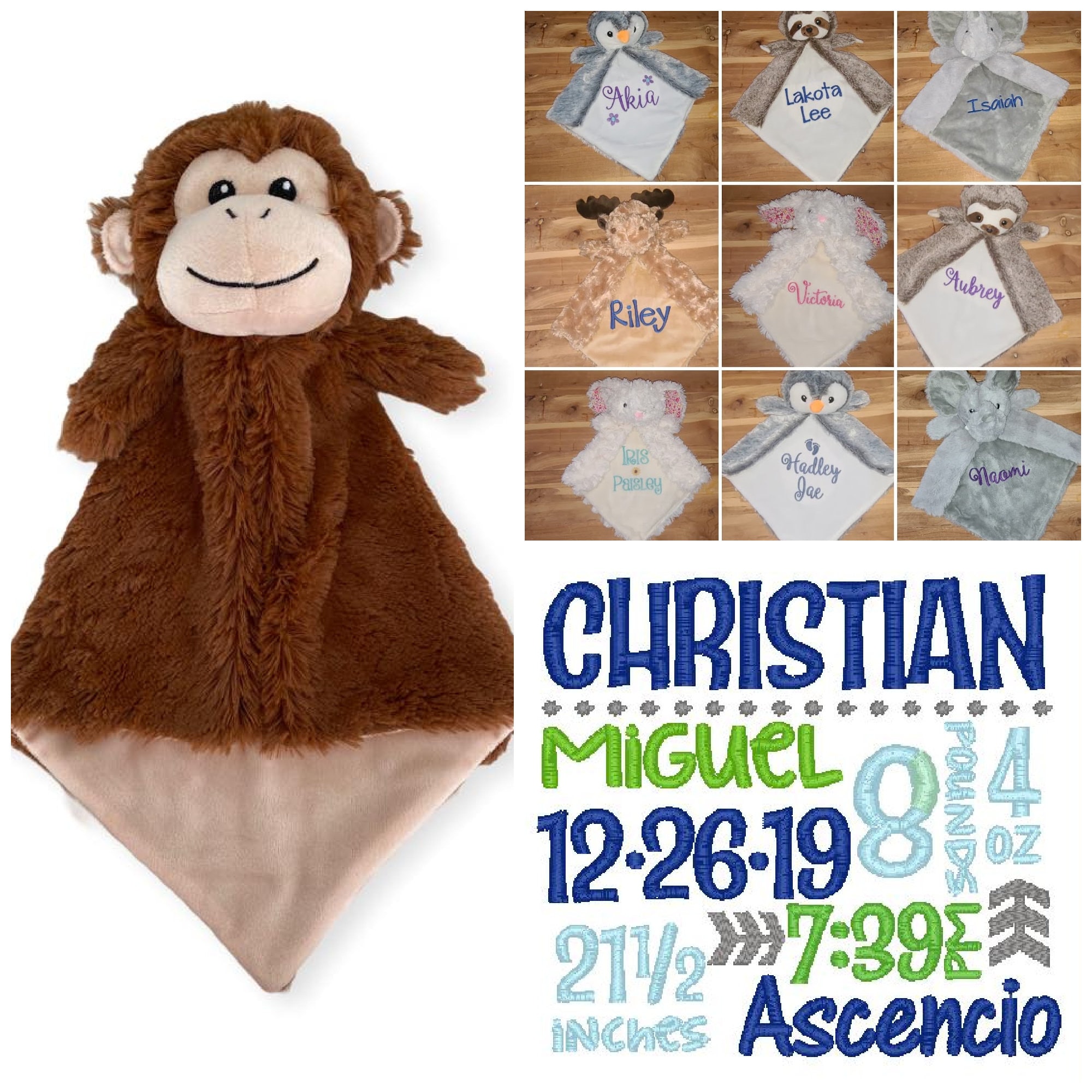 Personalized Monkey Lovey Blanket Personalized Baby Gift | Etsy
