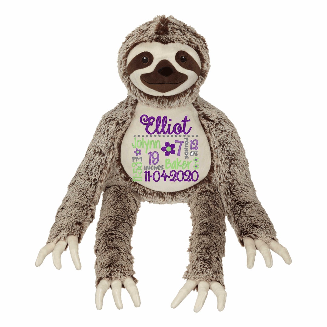 Personalized Sloth Stuffed Animal, Baby Birth Announcement Gift - Etsy