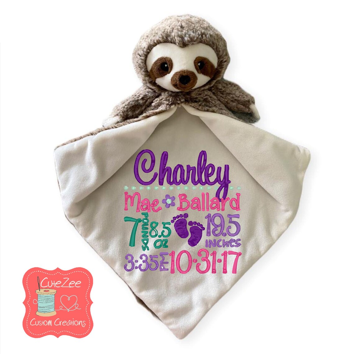 Personalized Sloth Lovey Blanket Personalized Baby Gift | Etsy