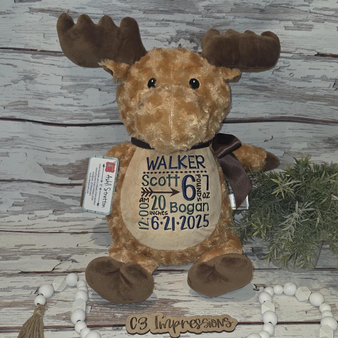 Personalized Moose Plush Toy, Custom Name Embroidered Stuffy, Woodland ...
