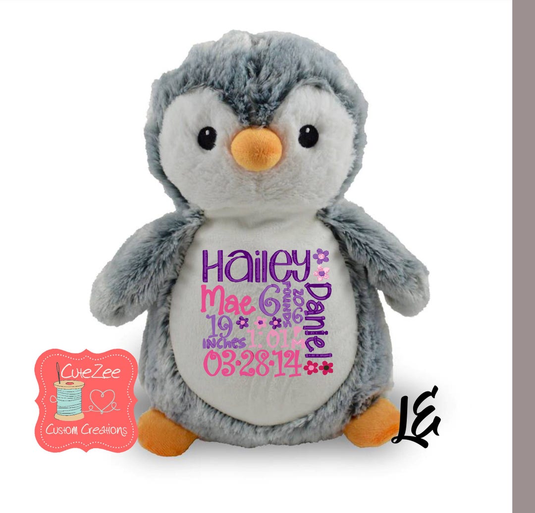 Personalized Penguin Stuffed Animal, Custom Birth Stats, Baby Gift - Etsy