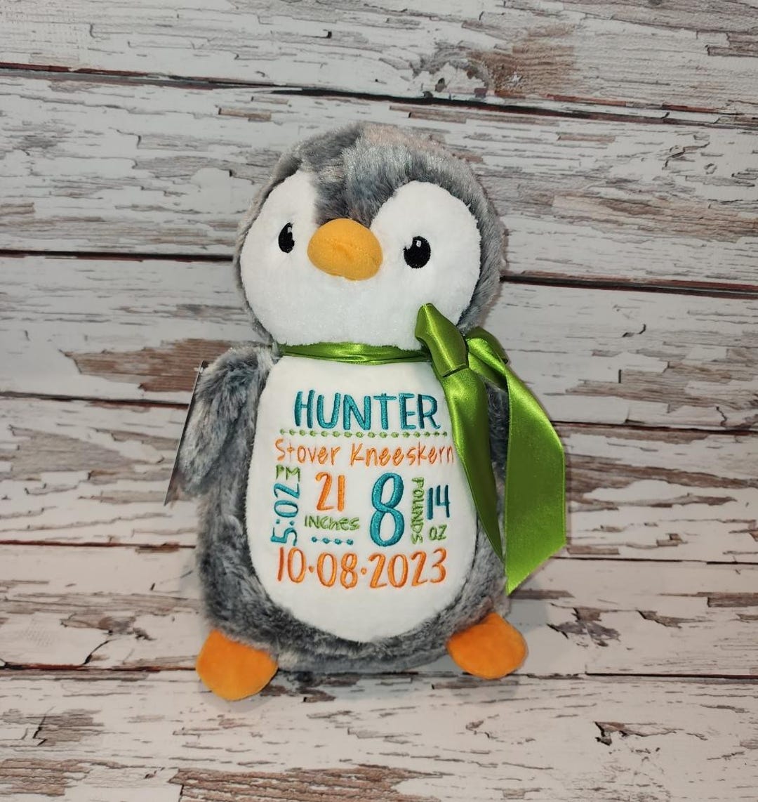 Personalized Penguin Stuffed Animal, Custom Birth Stats, Baby Gift - Etsy