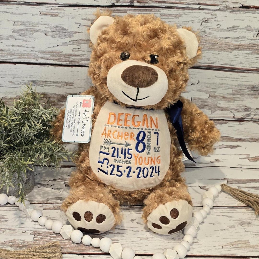Personalized Tan Bear, Embroidered Birth Stat Animal, Baby Gift - Etsy
