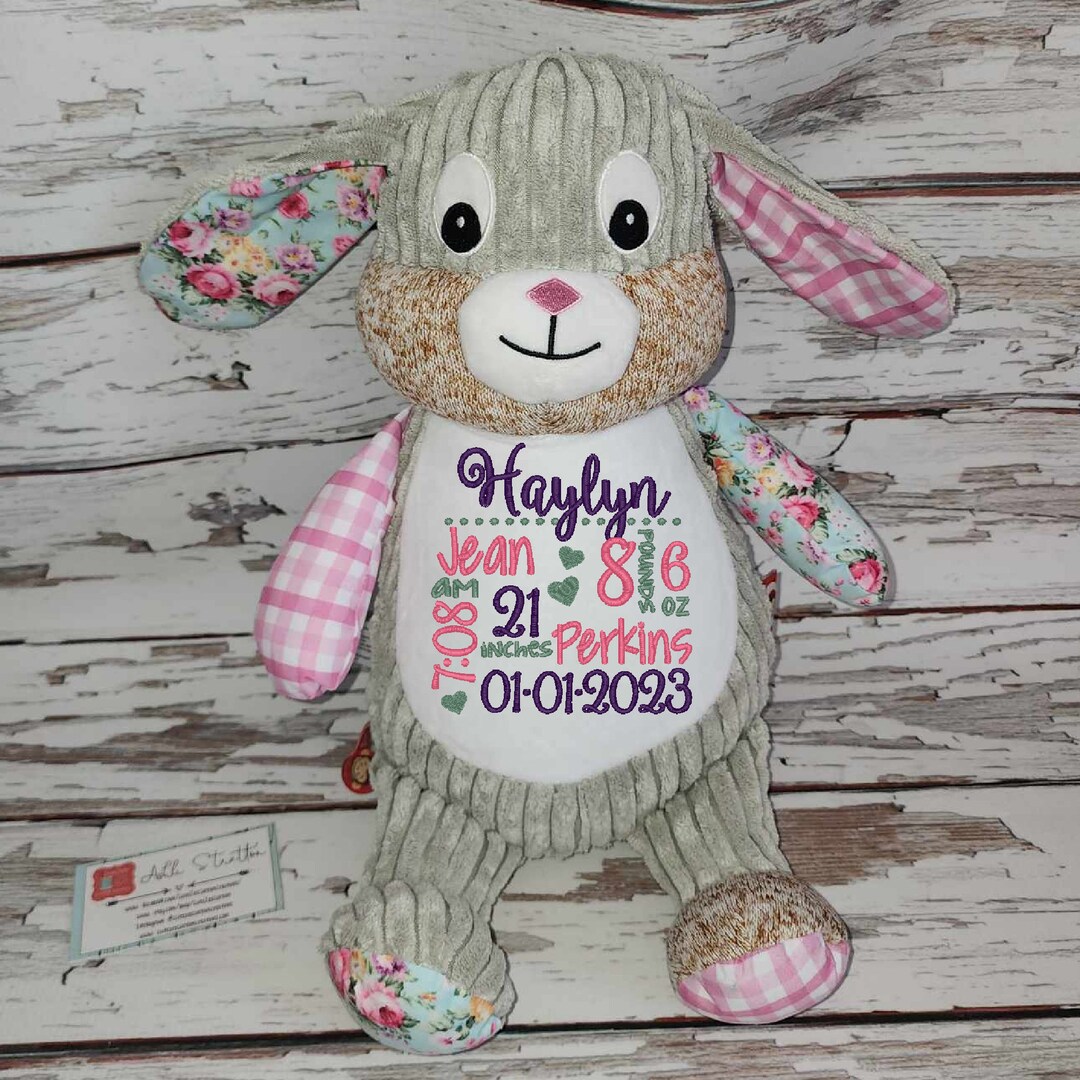 Personalized Sensory Patchwork Bunny, Stuffed Animal, Birth ...