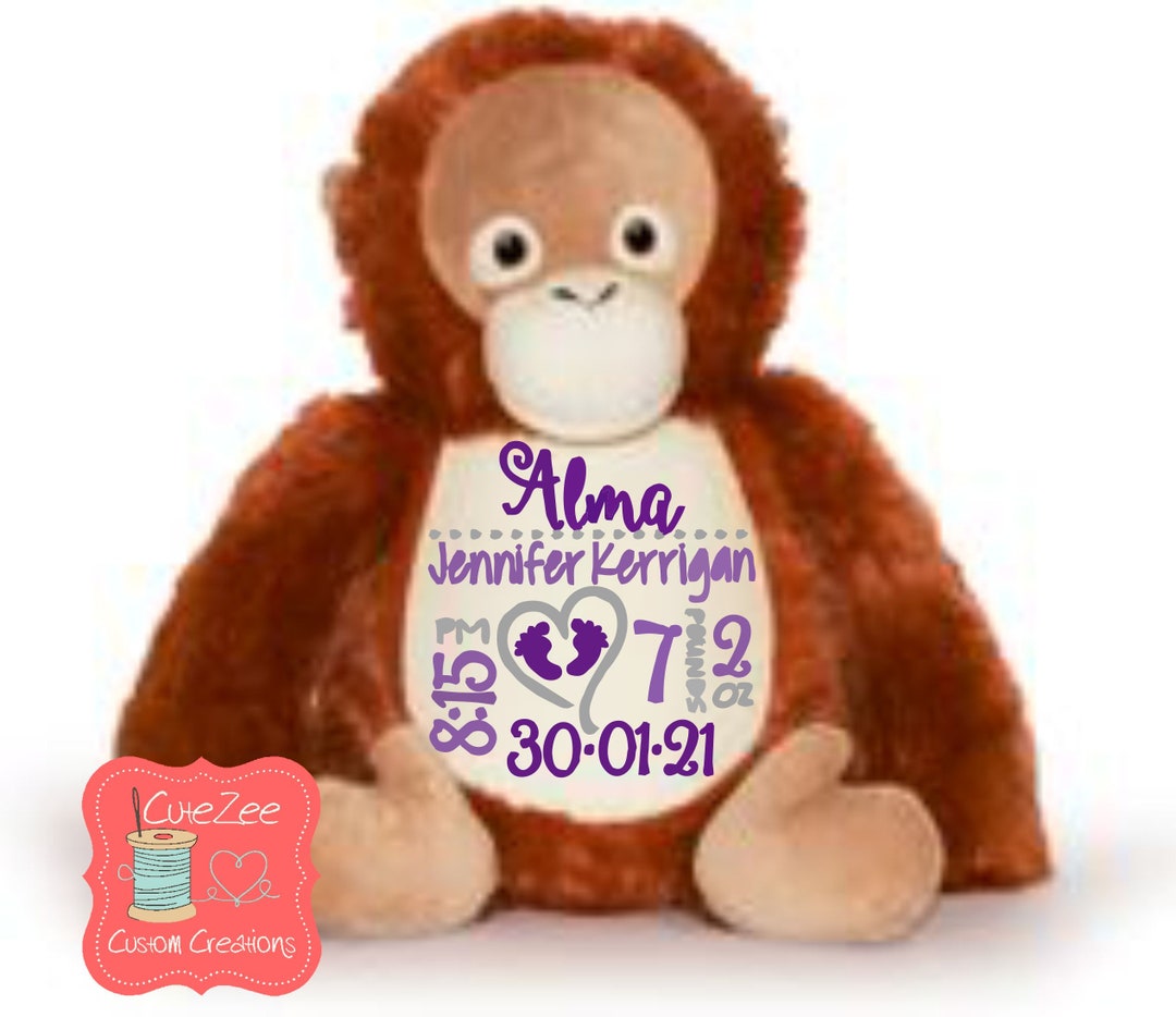 Personalized Orangutan Stuffed Animal, Personalized Baby Gift , Birth ...