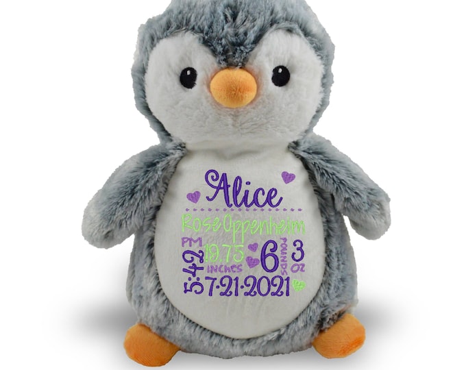 Personalized Penguin, Stuffed Animal, Personalized Baby Gift , Birth ...