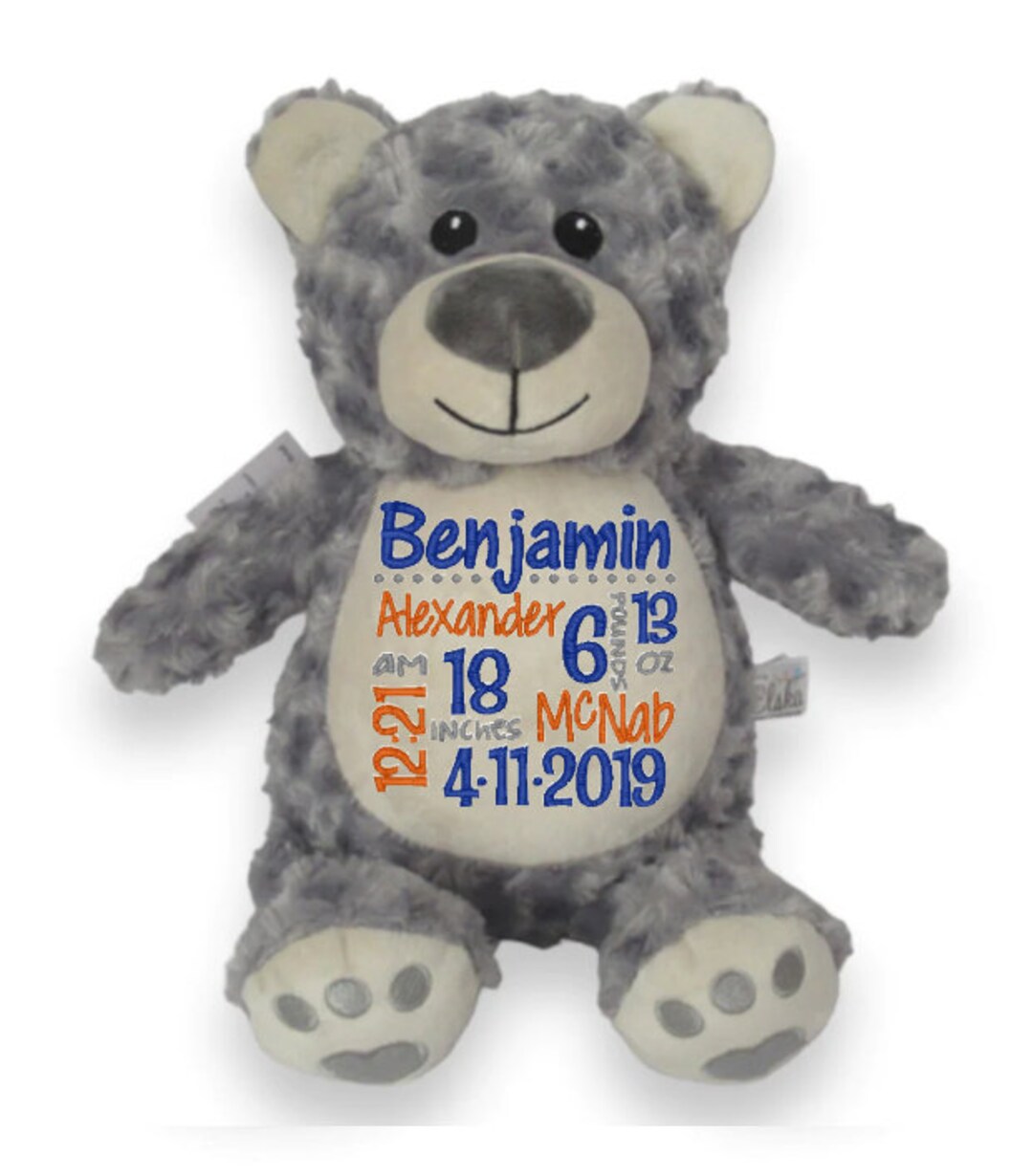Personalized Grey Bear, Embroidered Birth Stats, Baby Gift - Etsy